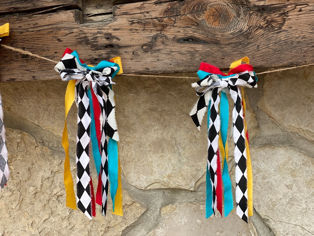 Vintage Circus Big Top Fabric Bow Garland | Harlequin Fabric Rag ...