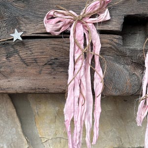 Pink Bow Garland | Shabby Rustic French Country Recycled Silk Sari ...