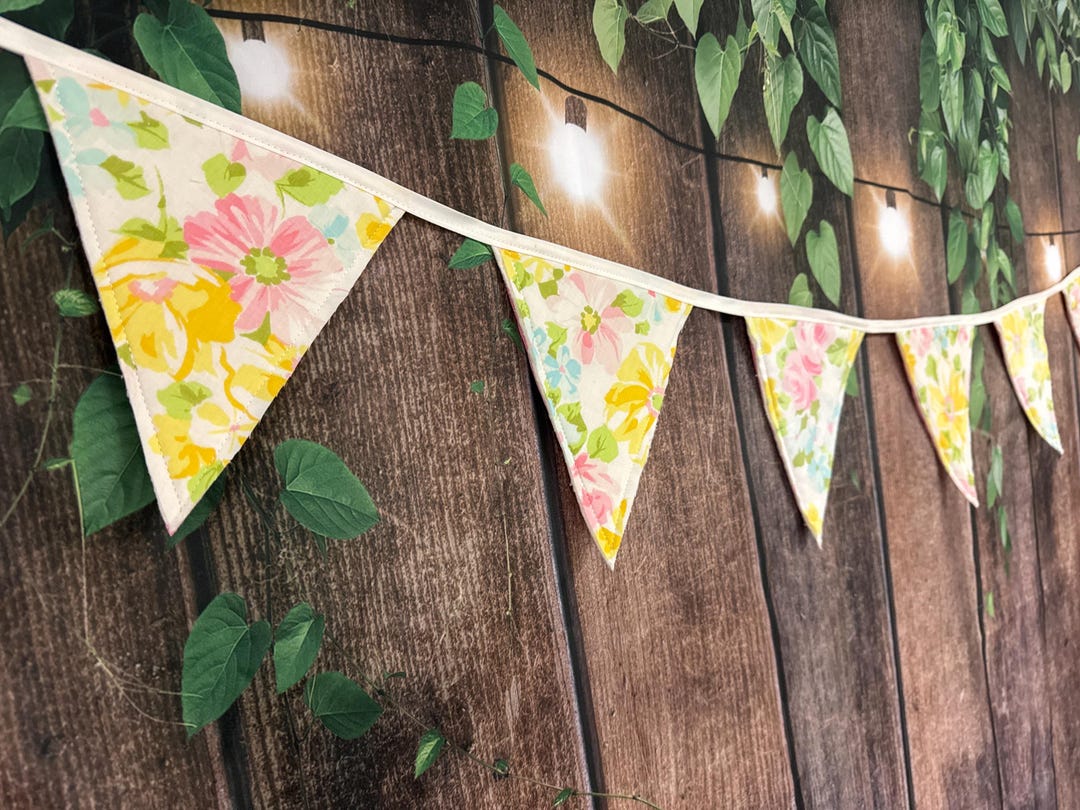Vintage Floral Rustic Farmhouse Flag Pennant Bunting Garland Banner ...