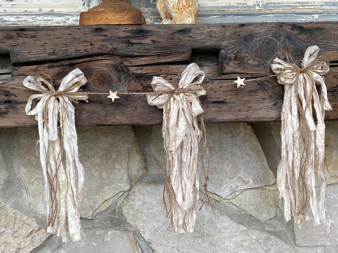 Ivory Primitive Bow Recycled Silk Sari Garland | Vintage Primitive ...