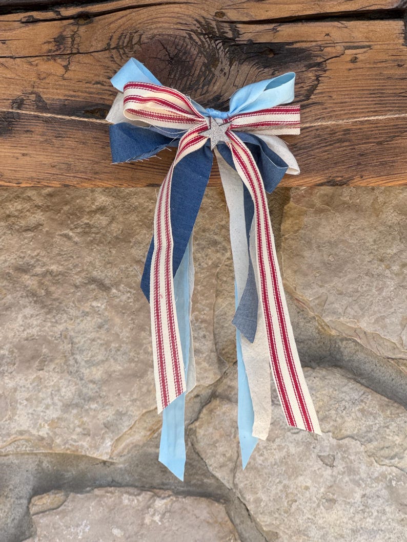 Shabby Americana Patriotic Bow Garland | 4th of July Garland Banner ...