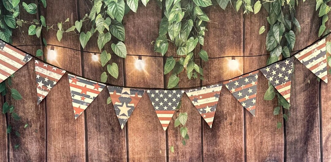 Rustic Farmhouse Fourth of July Patriotic Flag Pennant Garland Bunting ...
