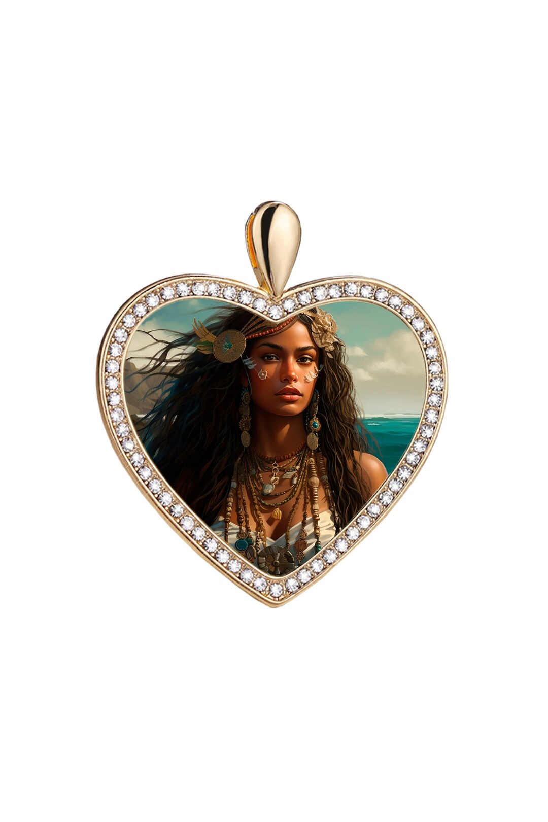 Yemanjá or Iemanjá Queen of the Sea - Heart Pendant With Glass Cover ...