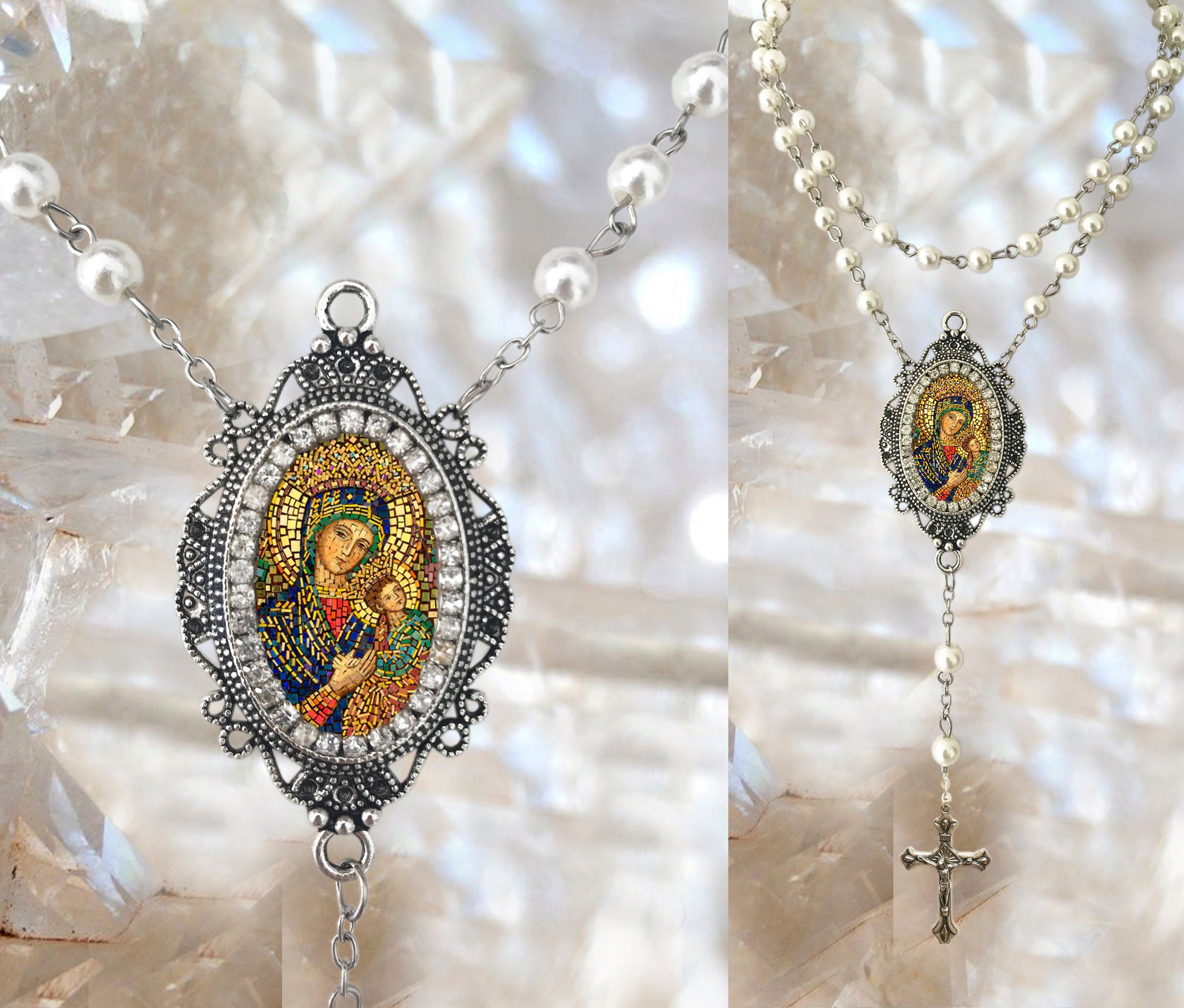 Pearls Rosary Our Lady of Perpetual Help Handmade Catholic | Etsy