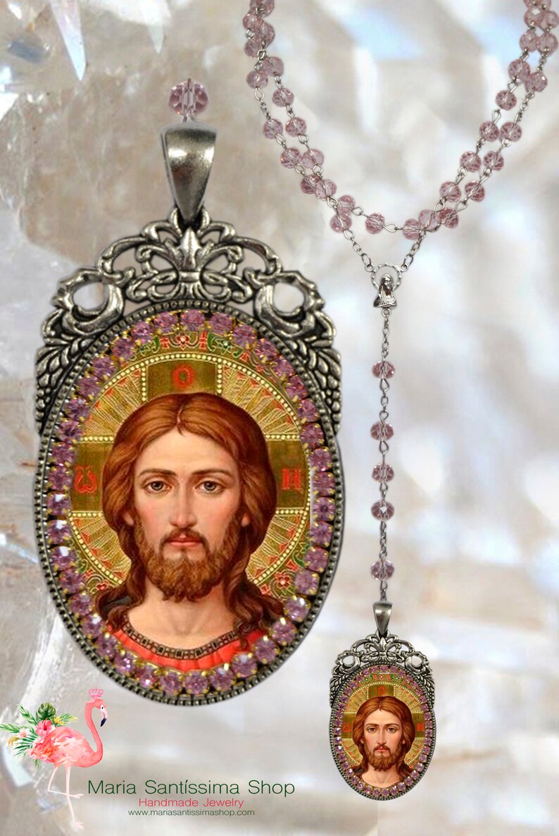 Jesus Christ Rosary Handmade Necklace Religious Christian Jewelry Medal ...
