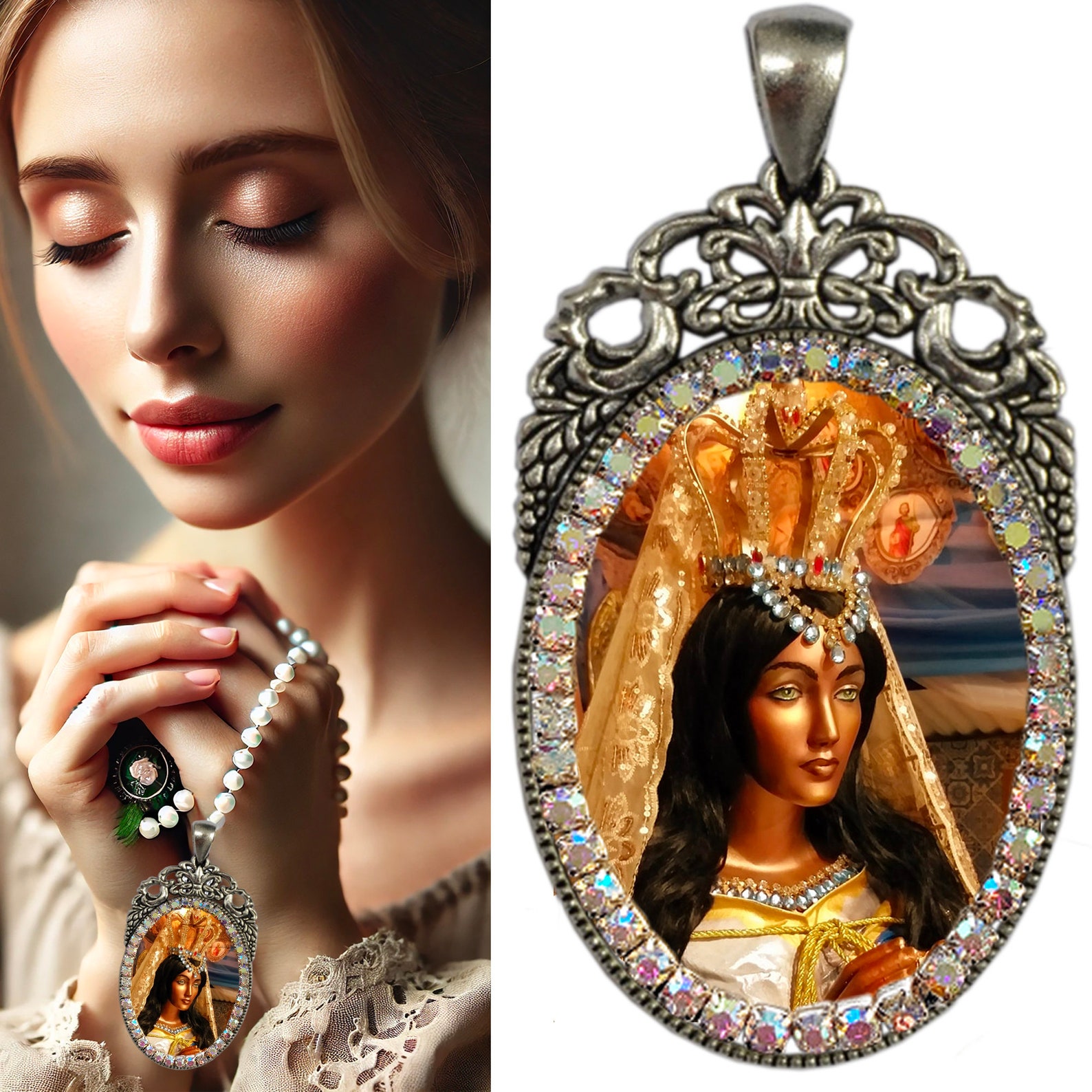 Chapelet Sarah Kali, collier gitan, breloque romani, pendentif Sainte Sarah Kali, breloque de ...