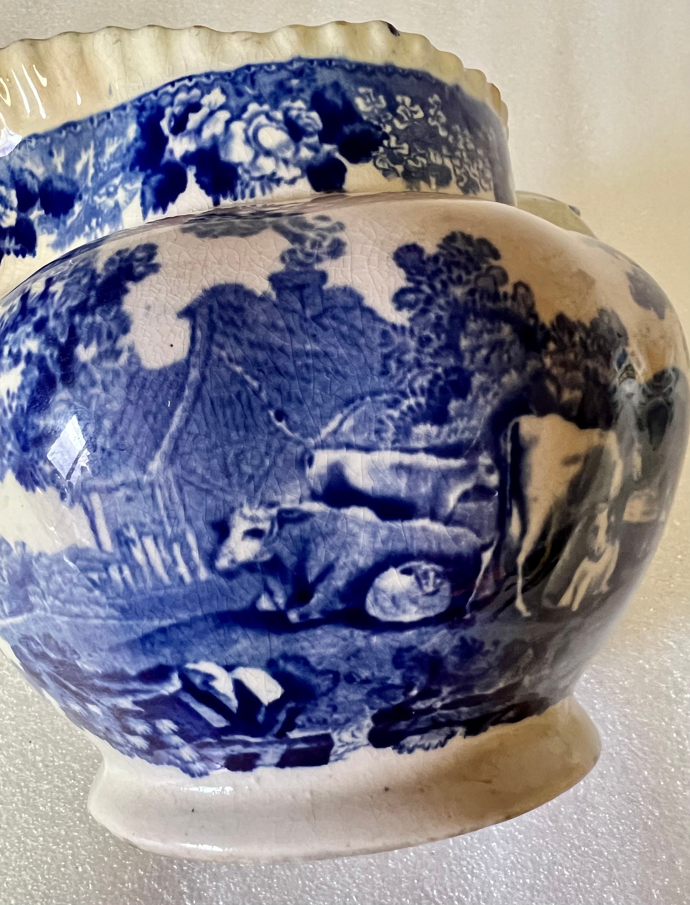 Antique Adams Blue & White Jug: Cattle Scenery, Vintage Prop - Etsy