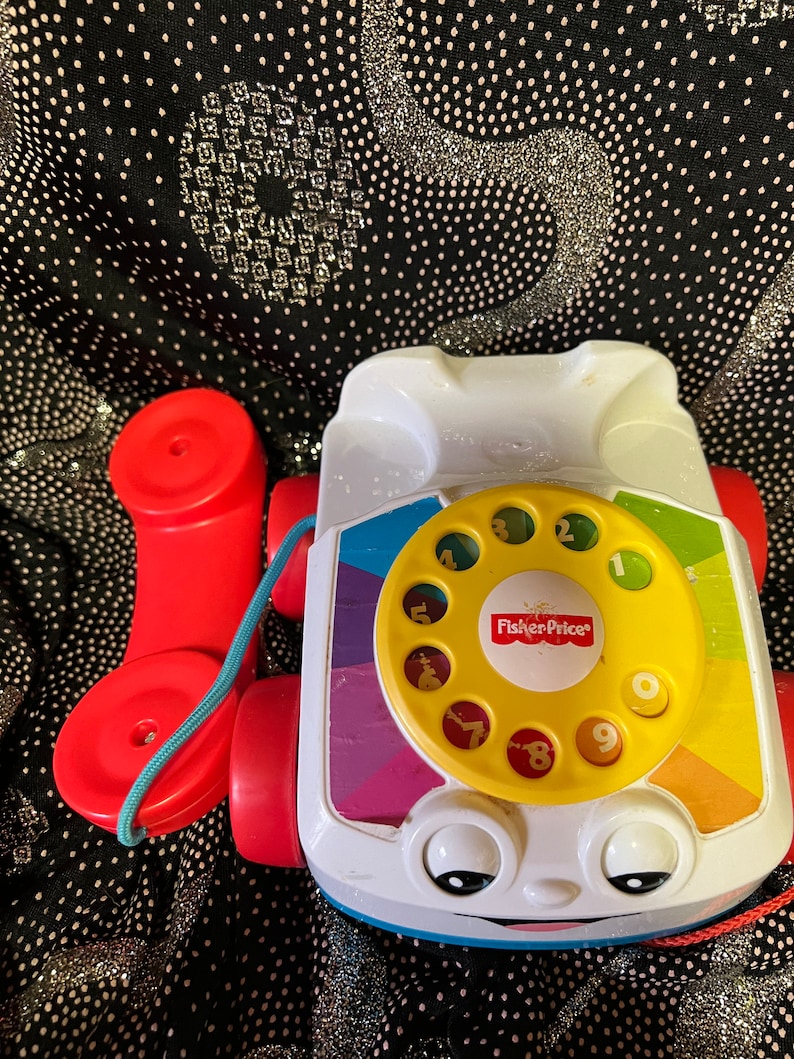 Vintage Fisher Price Pull Toy Telephone: Preschool Dial Phone on Wheels ...