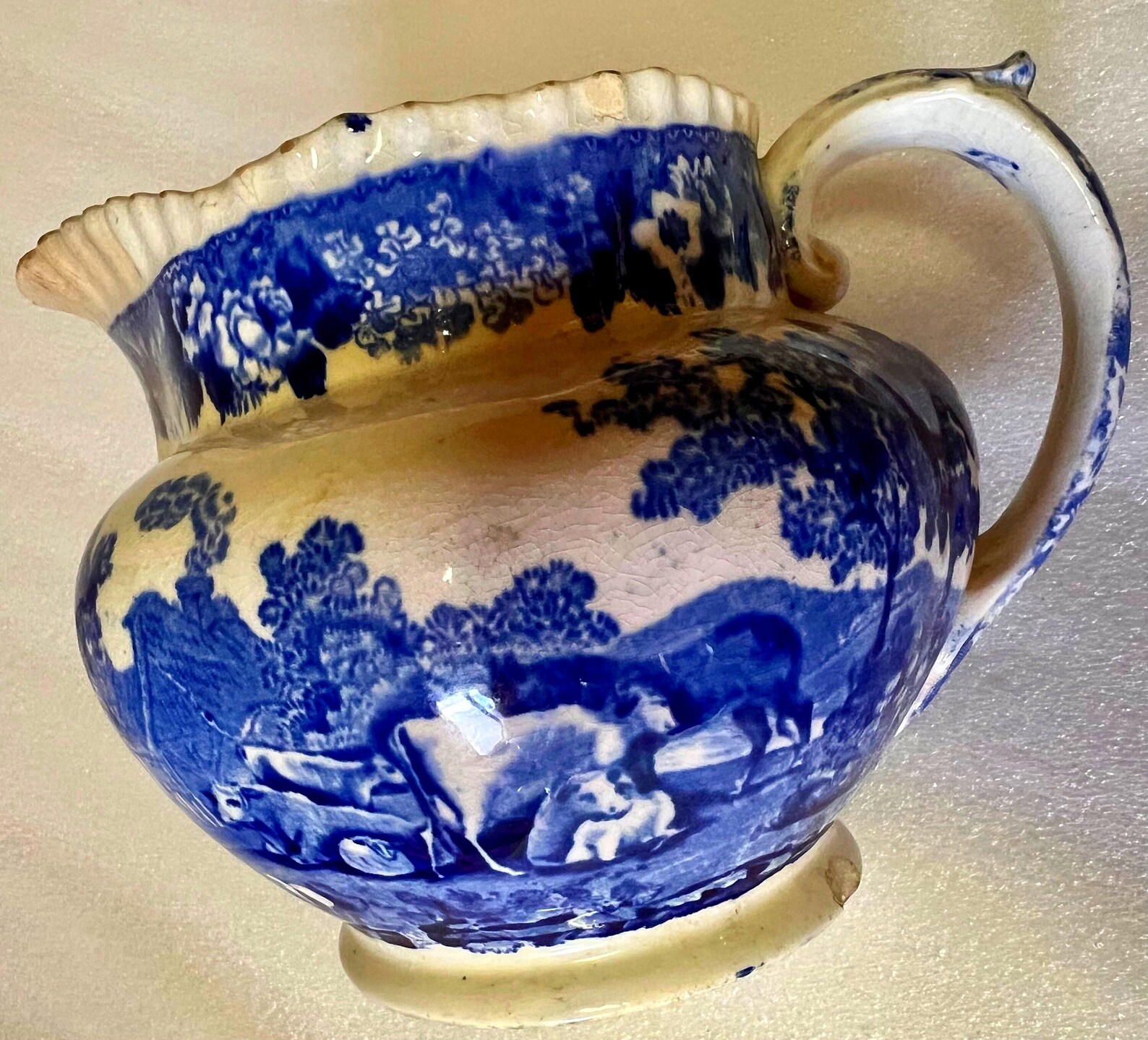 Antique Adams Blue White Jug 1890s 1920s Cattle Scene Vintage Prop ...