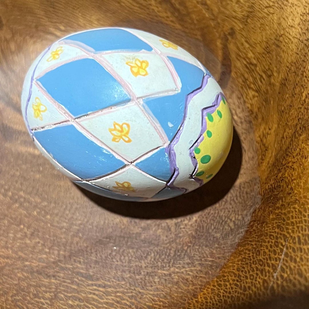 Vintage Ganz Decorative Egg: Hand Painted Resin, Blue & Yellow Easter ...