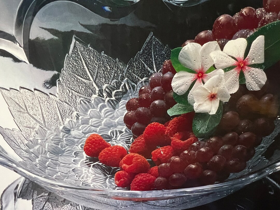 Studio Nova Crystal Bowl Hydrangea Japan | Vintage Frosted Floral Glass ...