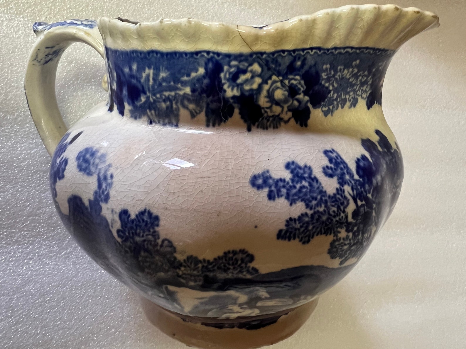 Antique Adams Blue White Jug 1890s 1920s Cattle Scene Vintage Prop ...