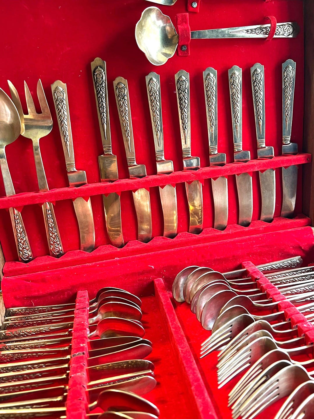 Vintage Siam Bronze Flatware Set: 61-piece Service for 8, Ornate Brass ...