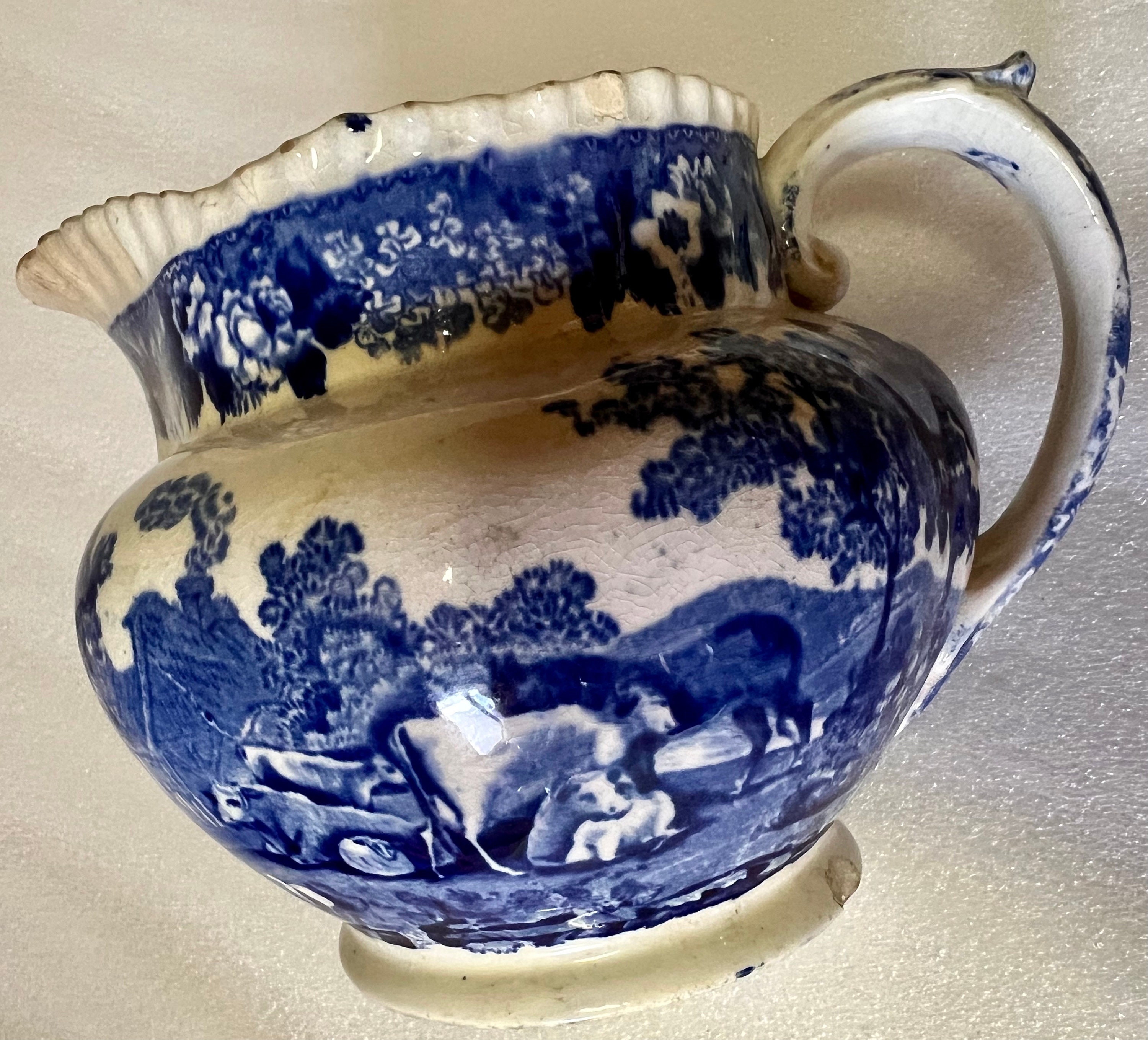 Antique Adams Blue & White Jug: Cattle Scenery, Vintage Prop - Etsy