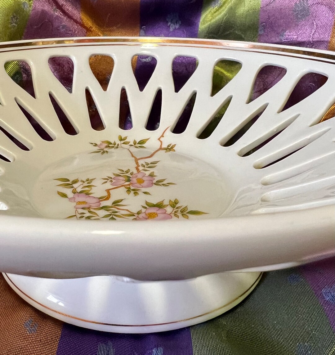 Schmidt Reticulated Porcelain Fruit Bowl Lace Work Footed Fruit Bowl ...