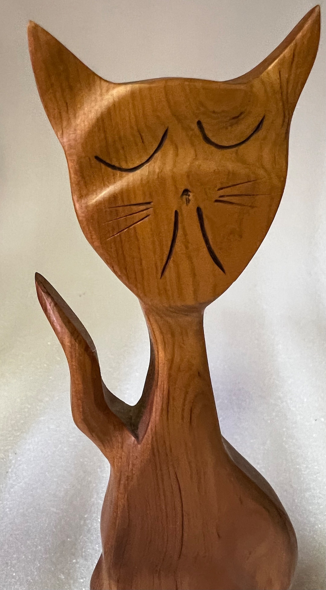 Collectible Cat Standing Cat Statue Wood Cat Signed Under Base ( 952 ...