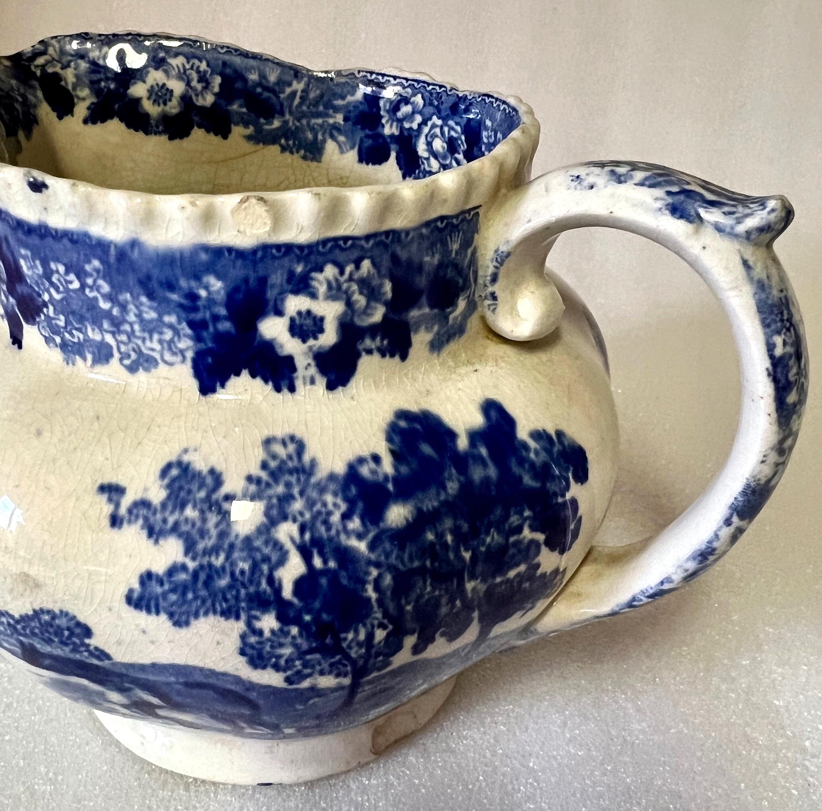 Antique Adams Blue White Jug 1890s 1920s Cattle Scene Vintage Prop ...
