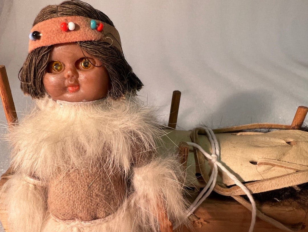 Vintage Eskimo Doll With Sled 10 Cm Eskimo Doll 22 Cm Wooden - Etsy