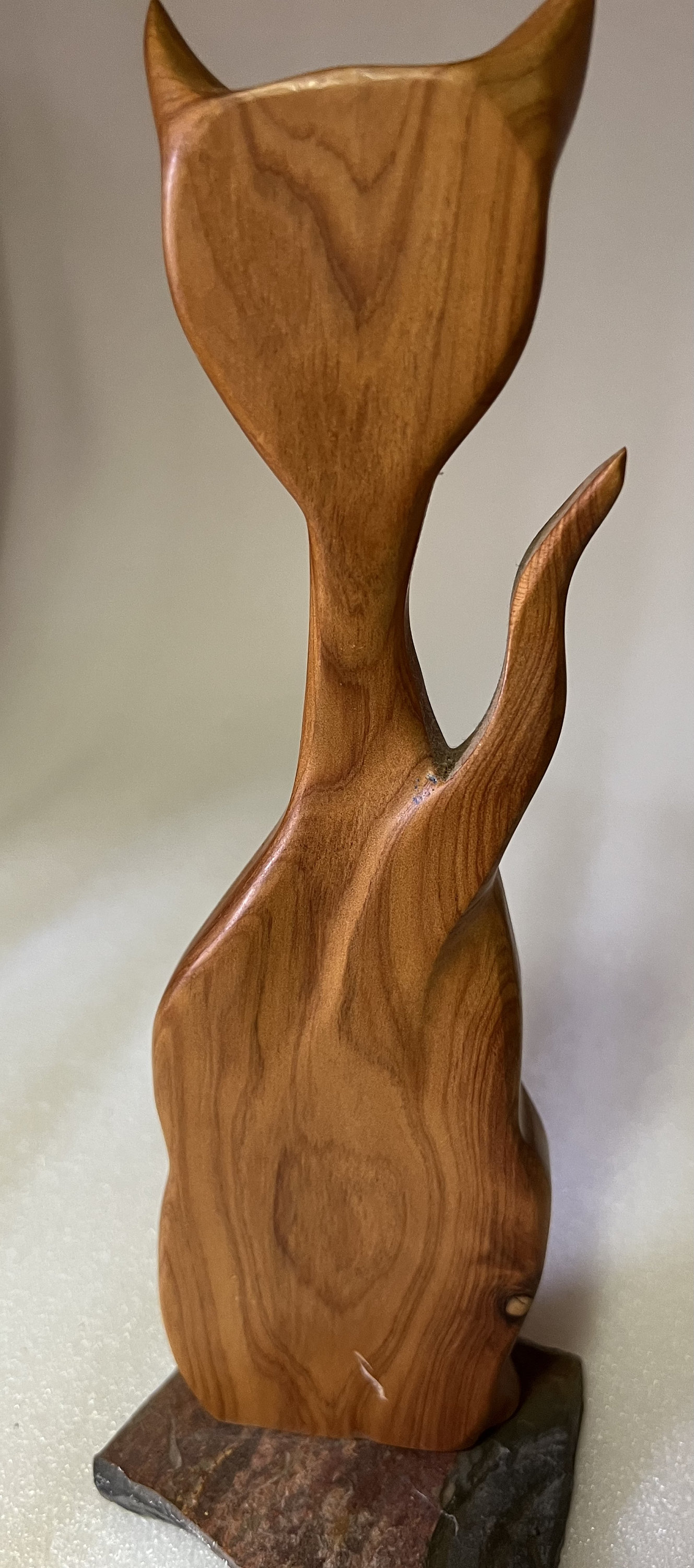 Collectible Cat Standing Cat Statue Wood Cat Signed Under Base 952 DJM ...