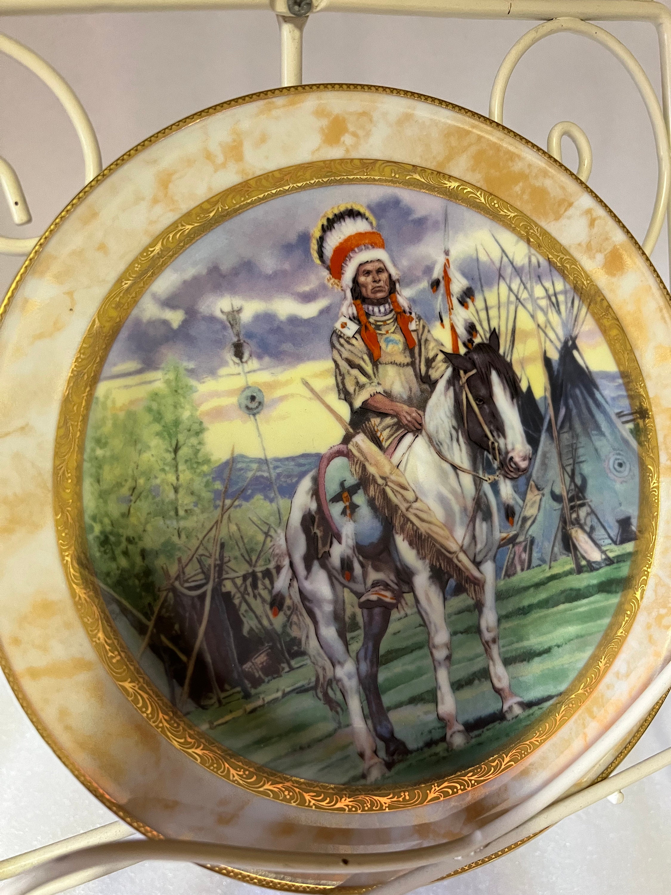 Indian Chief on Horse Back American Indian Collectible Plate Collectors ...