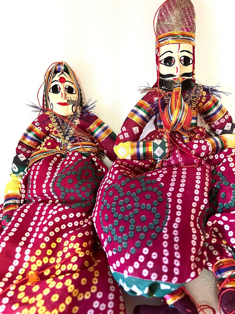 Hand-painted Rajasthani Puppets: Vintage Indian Marionette Pair - Etsy