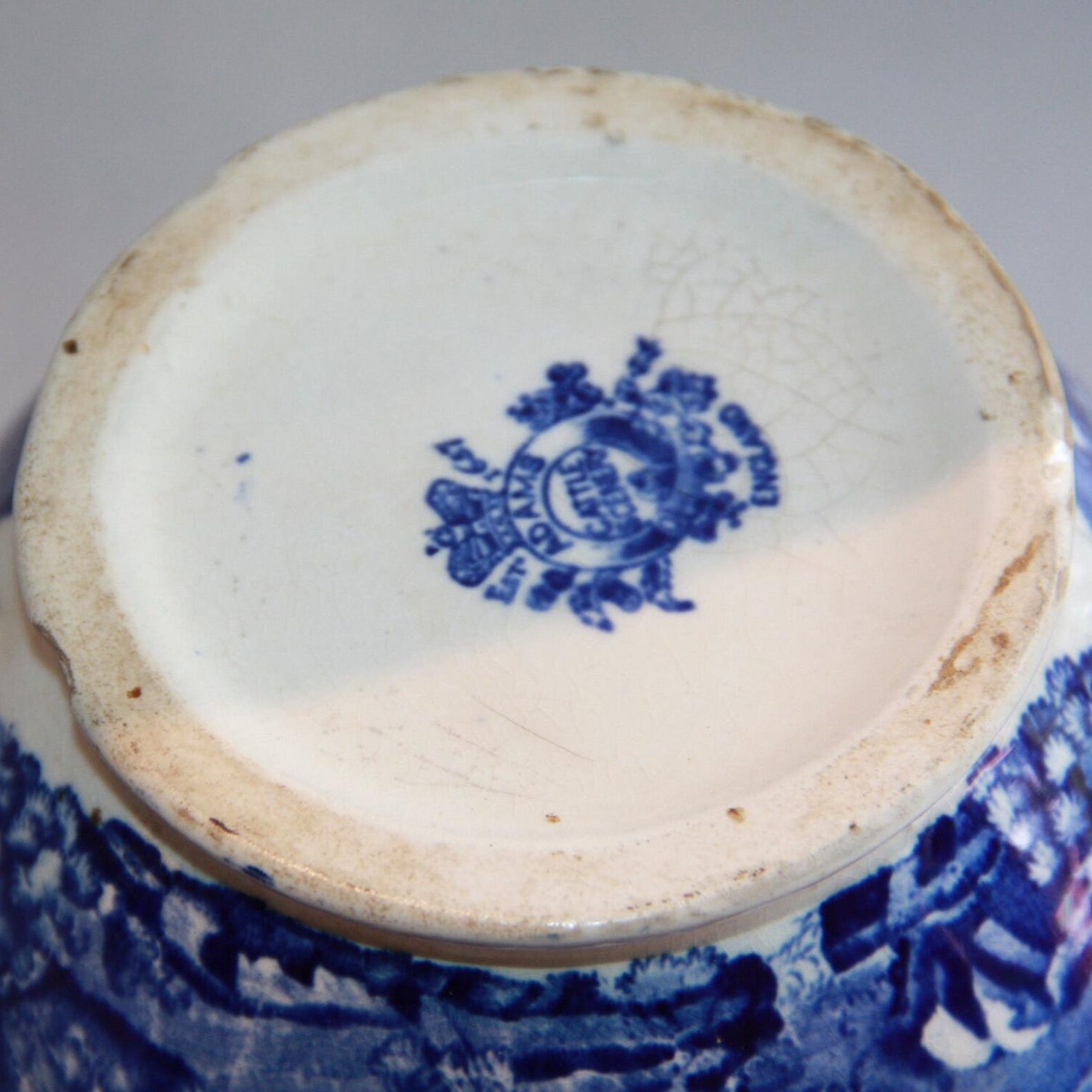 Antique Adams Blue White Jug 1890s 1920s Cattle Scene Vintage Prop ...