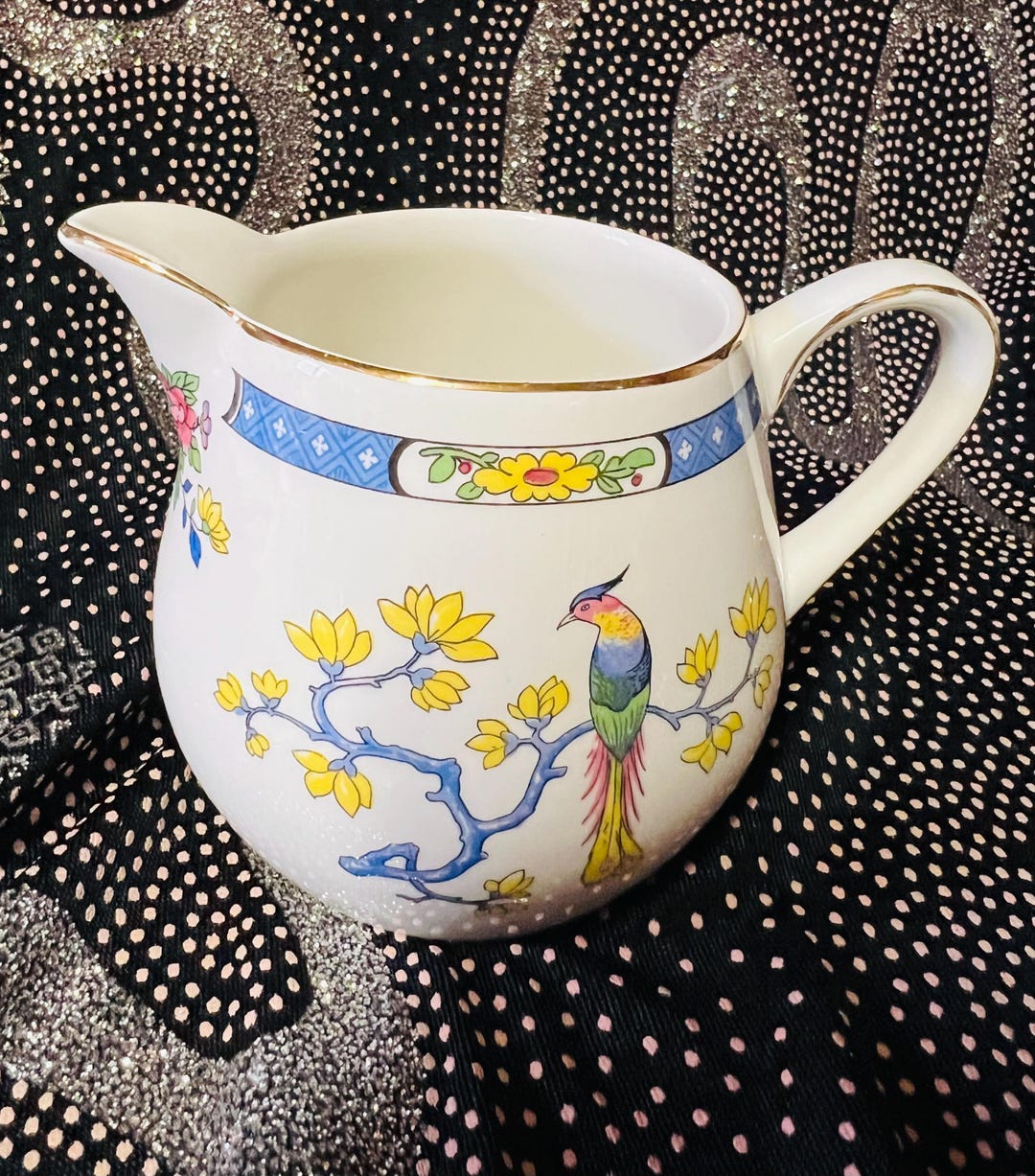 Lord Nelson T ' Sing England Milk Jug Bird of Paradise Floral Bird Gold ...