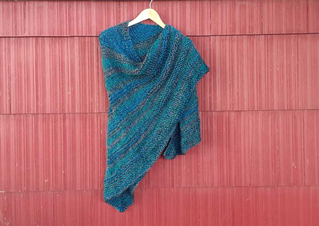 Hand Knit Teal Shawl. Traditional Triangle Shawl, Thick Winter Scarf ...