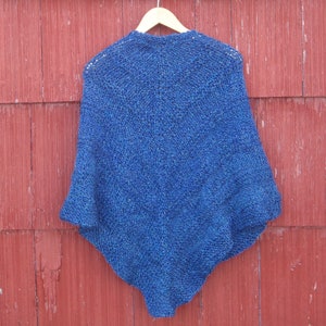 Blue Handknit Shawl, Knitted Triangle Shaped Wrap, Hand Knit Machine ...