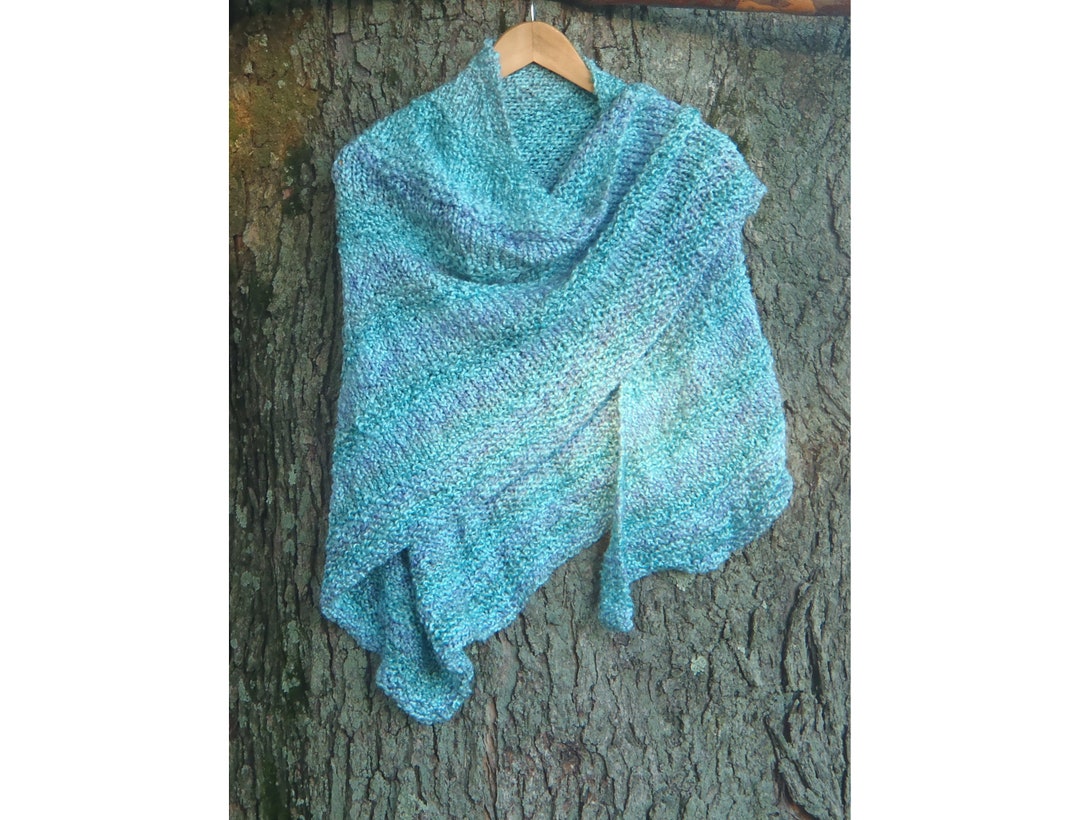 Seafoam Green/blue Striped Handknit Shawl, Hand Knit Triangular Wrap ...