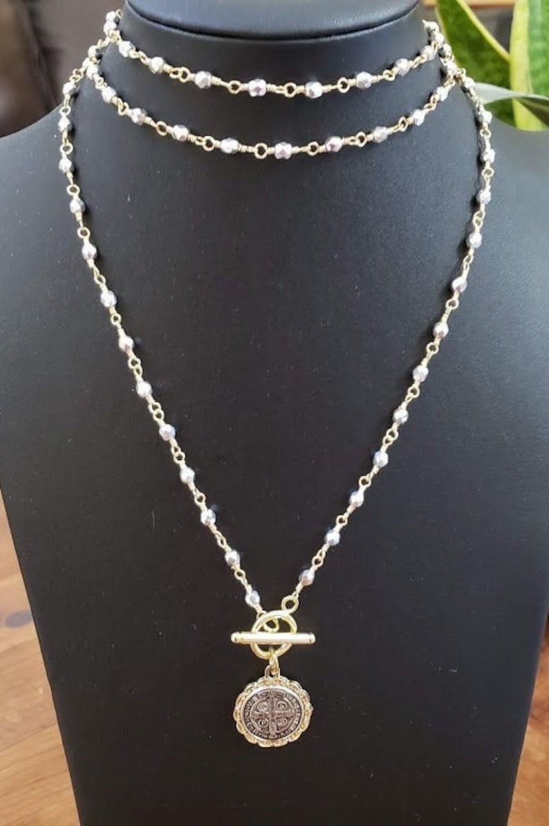 St Benedict san Benito Scalloped Two-tone Medallion, Catholic Necklace ...