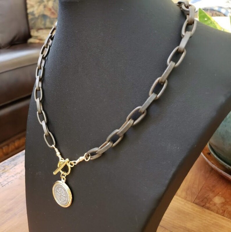 St Benedict Two-tone Medallion Paper Clip Catholic Necklace, Large ...