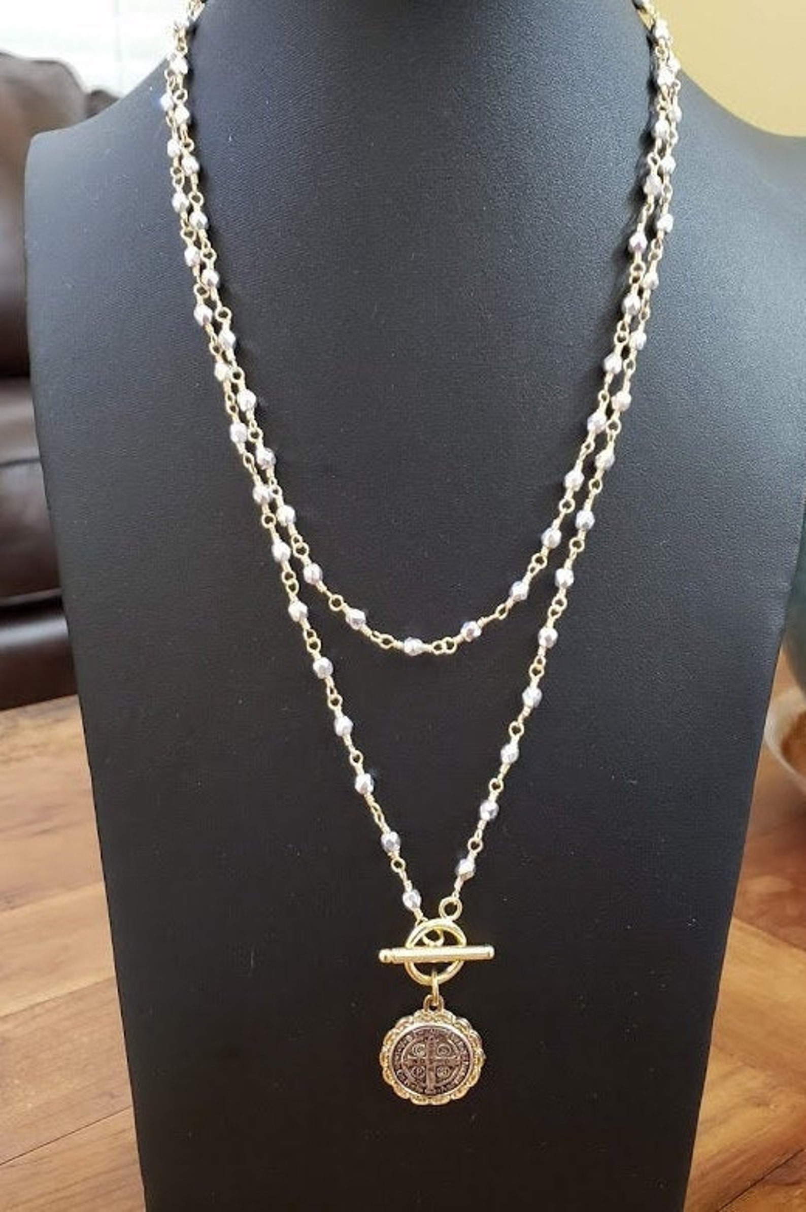 St Benedict san Benito Scalloped Two-tone Medallion, Catholic Necklace ...