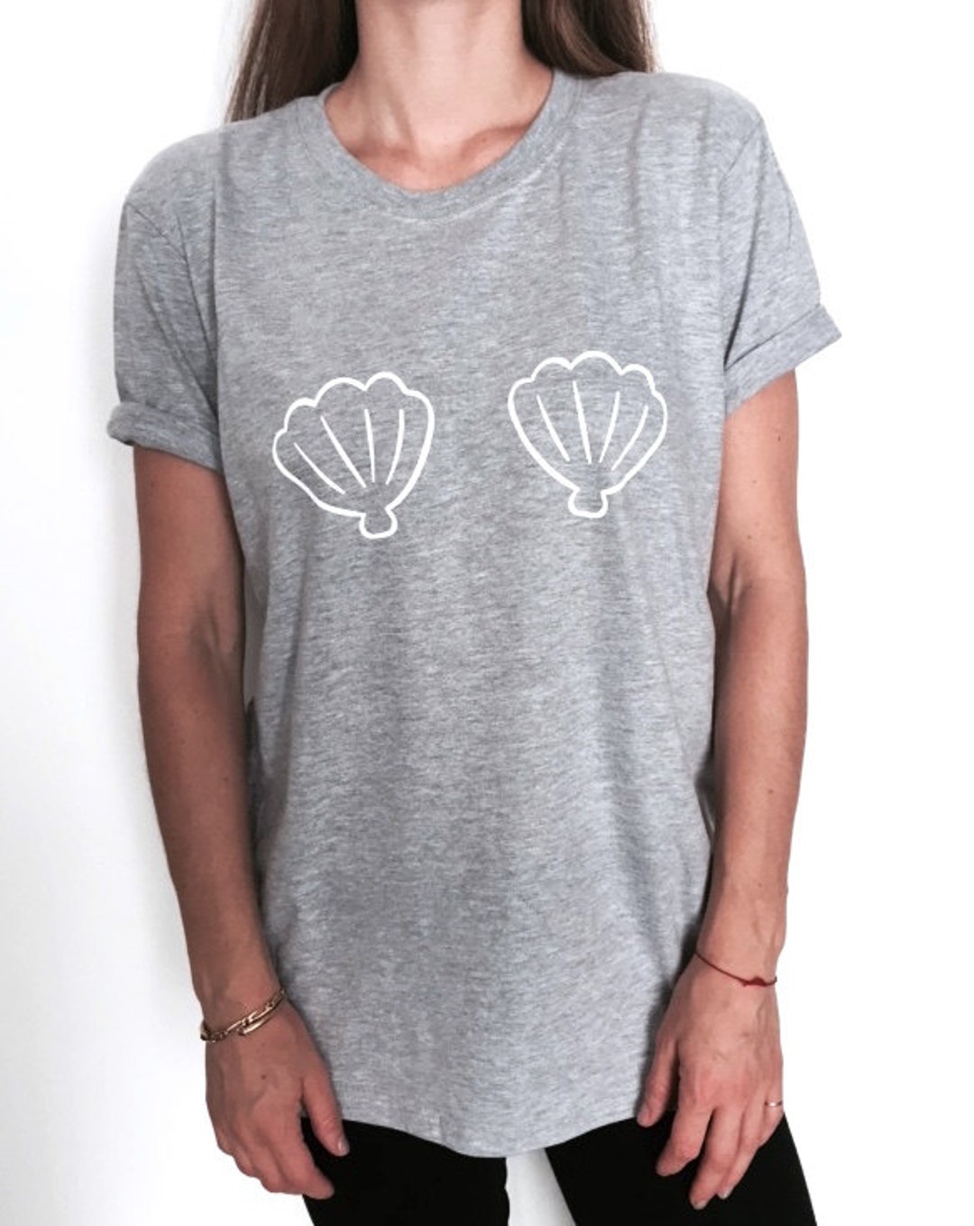 Mermaid Shell Tshirt Gray Fashion Funny Slogan Womens Girls Ladies Lady ...