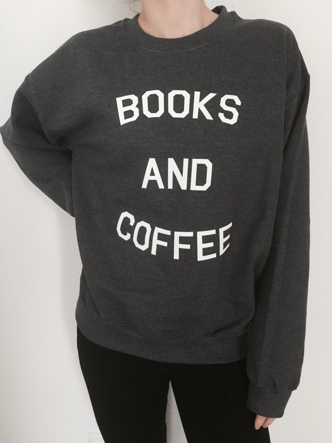 Books and coffee Dark heather sweatshirt crewneck for womens | Etsy