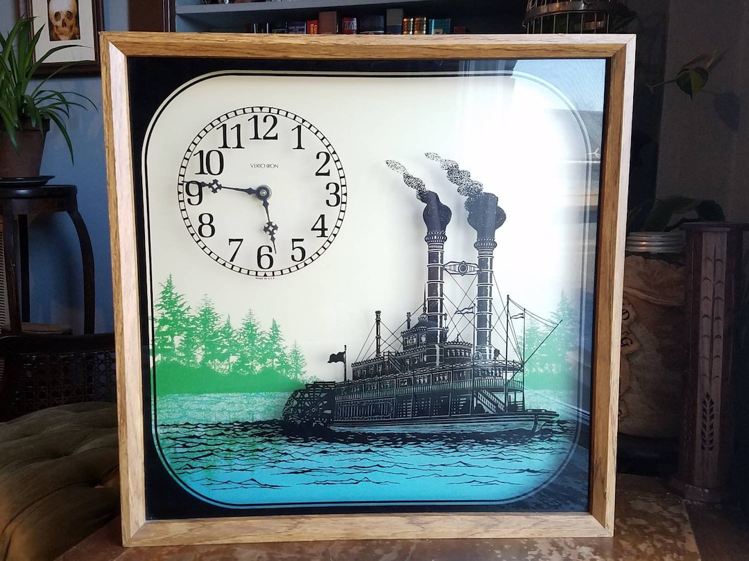 Vintage Shadow Box Clock - Steamboat - Vintage 70's - Etsy