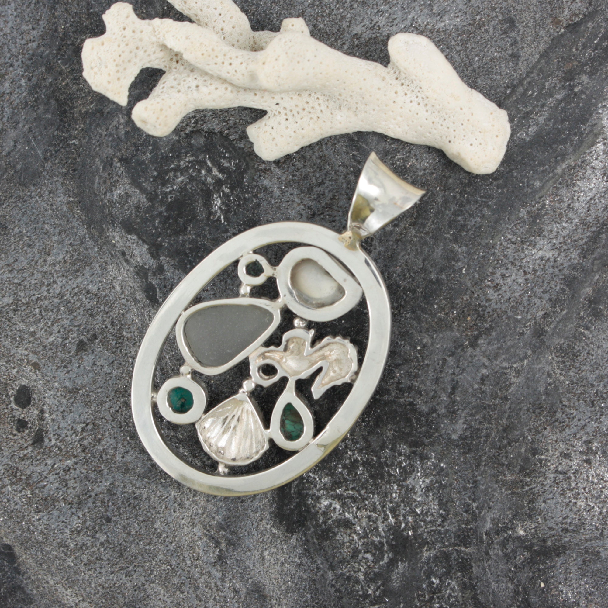 Sea Life Sterling Silver Pendant, Sea Glass, Shell & Gemstone Jewelry ...