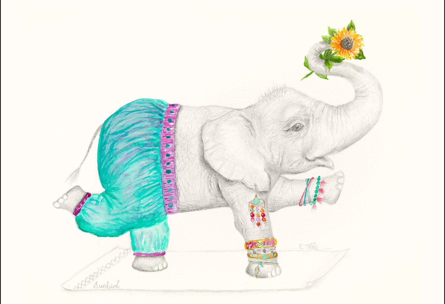 Ginger the Elephant, Yoga, Fine Art Print, Giclee, Bohemian, Hippy ...