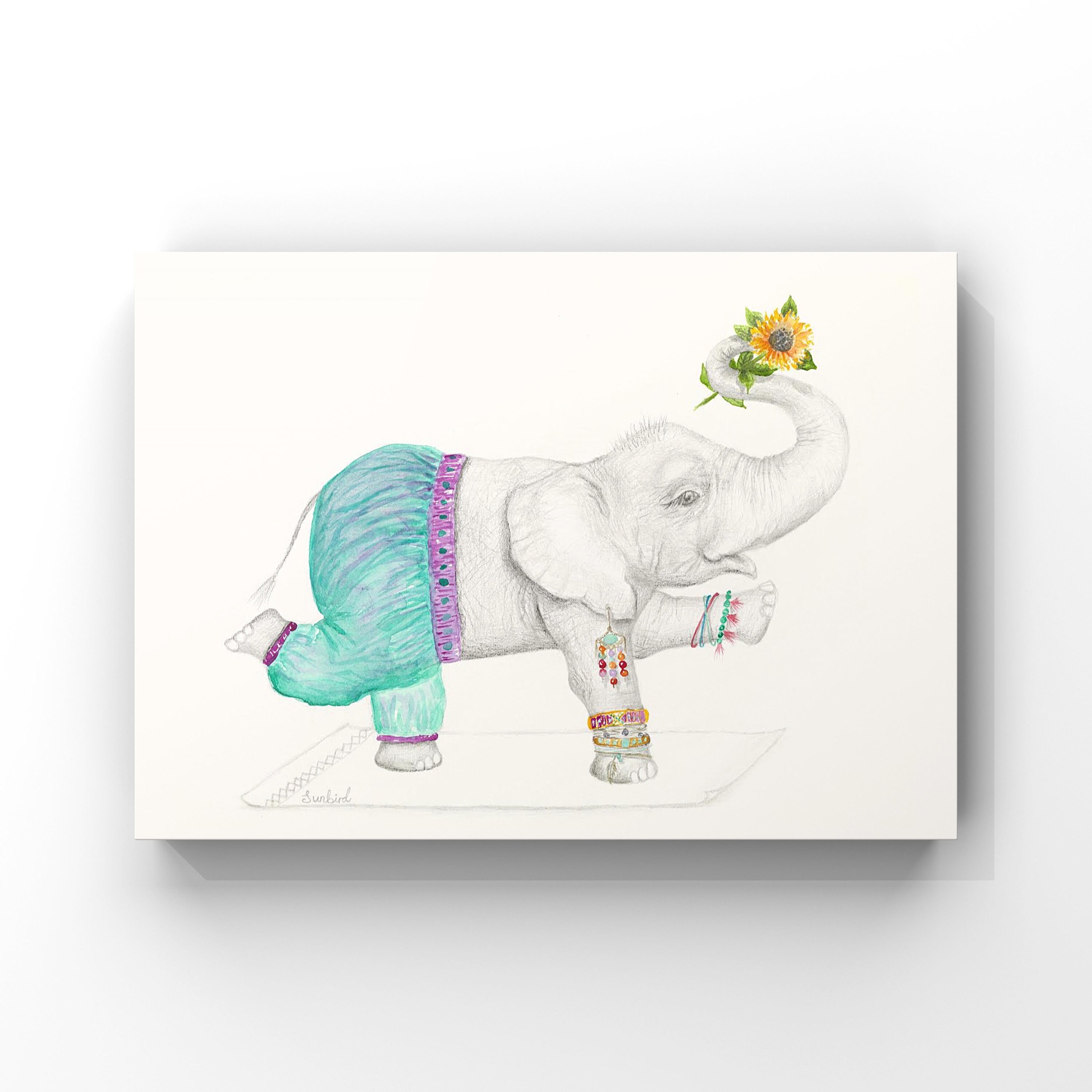 Ginger the Elephant, Yoga, Fine Art Print, Giclee, Bohemian, Hippy ...