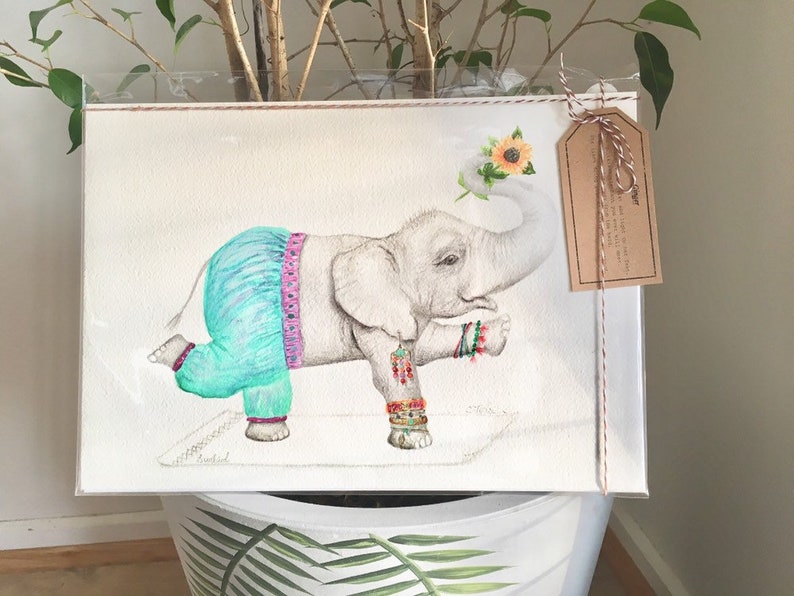 Ginger the Elephant, Yoga, Fine Art Print, Giclee, Bohemian, Hippy ...