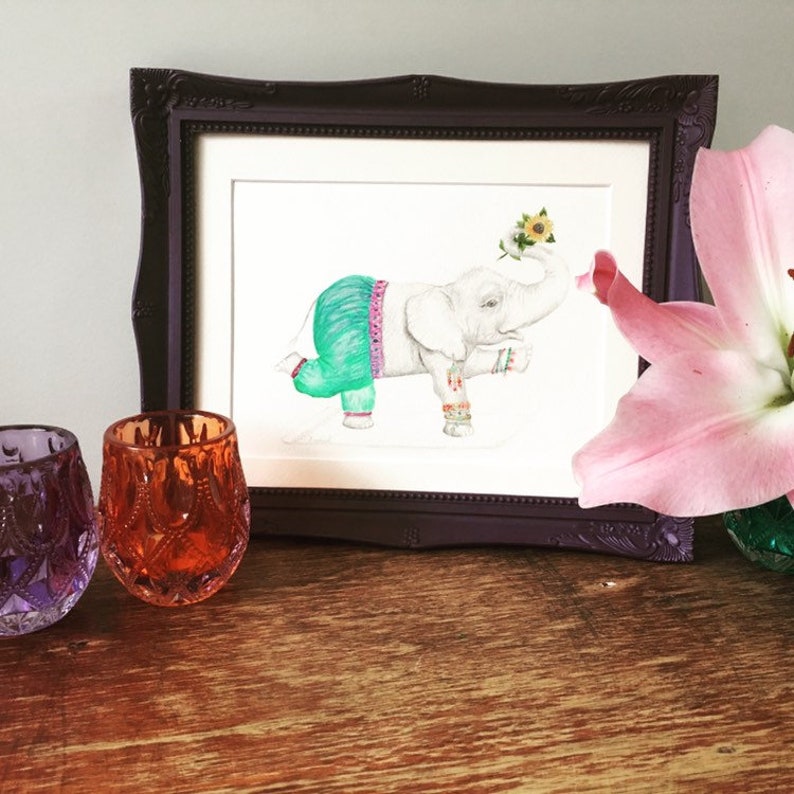 Ginger the Elephant, Yoga, Fine Art Print, Giclee, Bohemian, Hippy ...