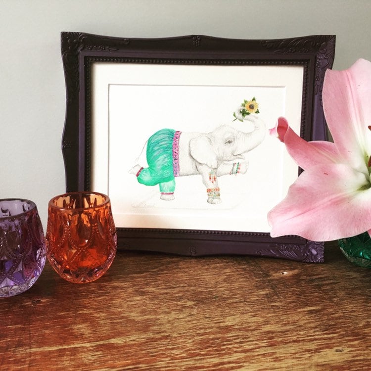 Ginger the Elephant, Yoga, Fine Art Print, Giclee, Bohemian, Hippy ...