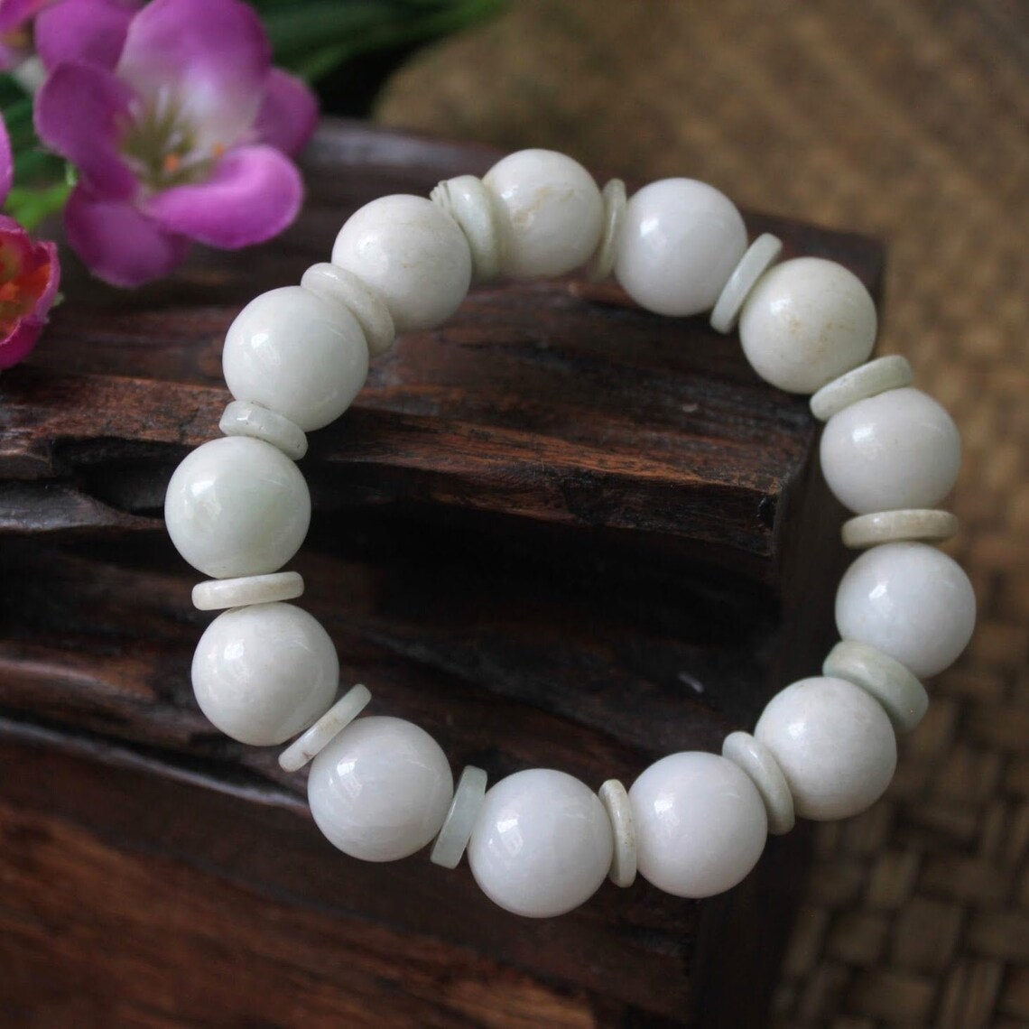 Asian Styled White Jadeite Jade grade A Medium Round Beaded | Etsy