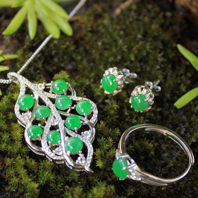 High Quality Apple Green Jadeite Jade Grade A Gemstone Set Etsy