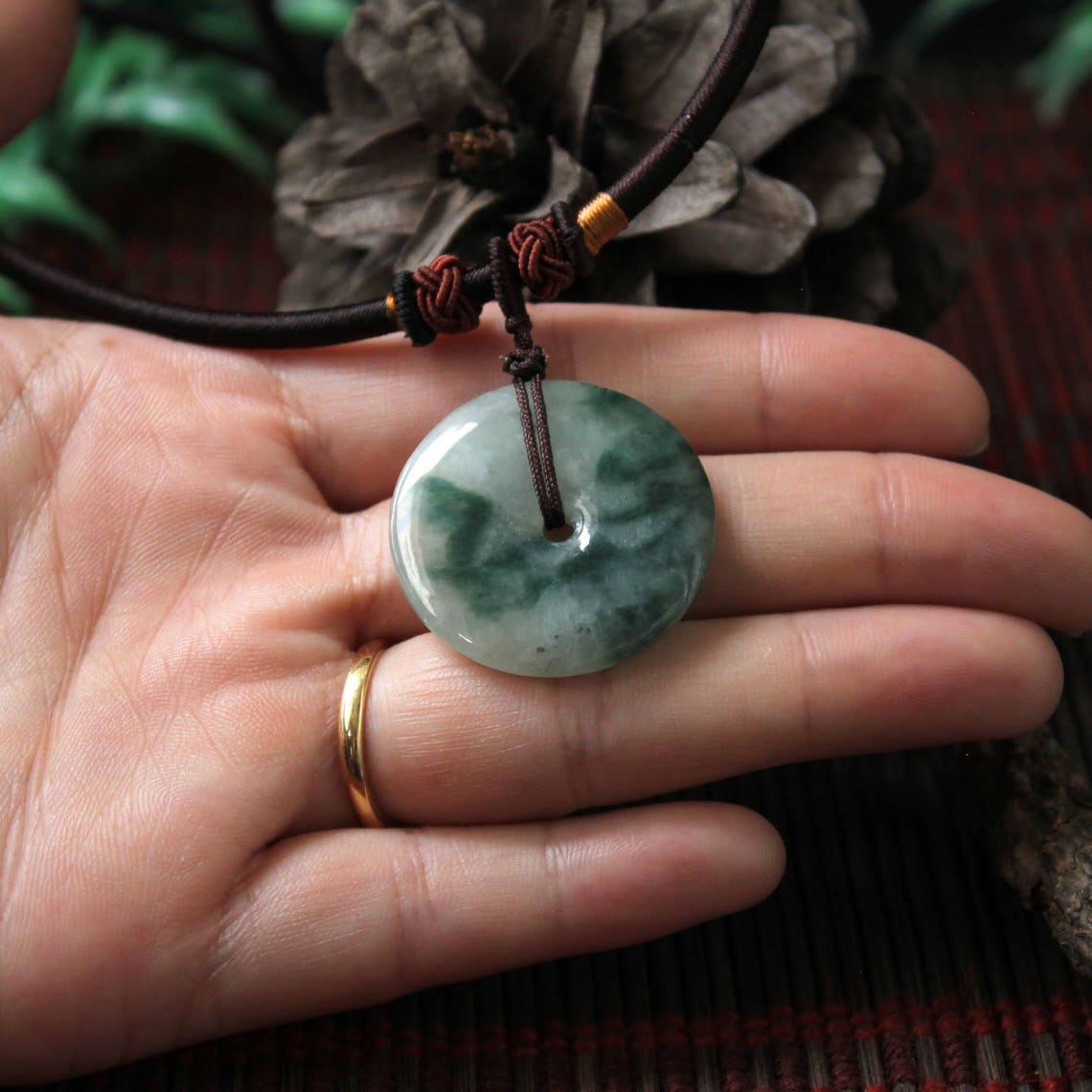 Green Forest-moss-in-snow, Jadeite Jade (grade A) "bi" Disk on a Fabric ...