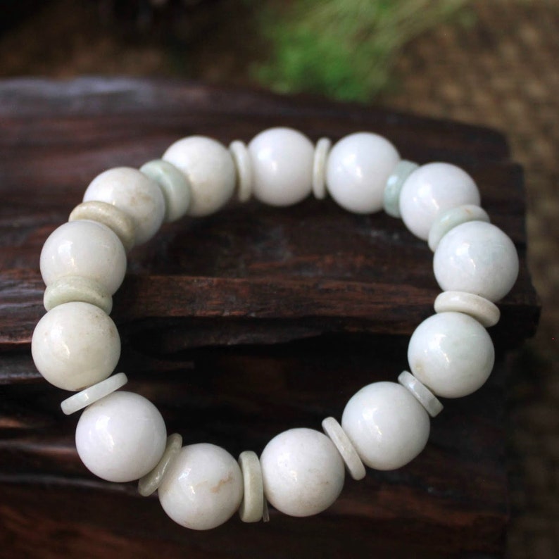 Asian Styled White Jadeite Jade grade A Medium Round Beaded | Etsy