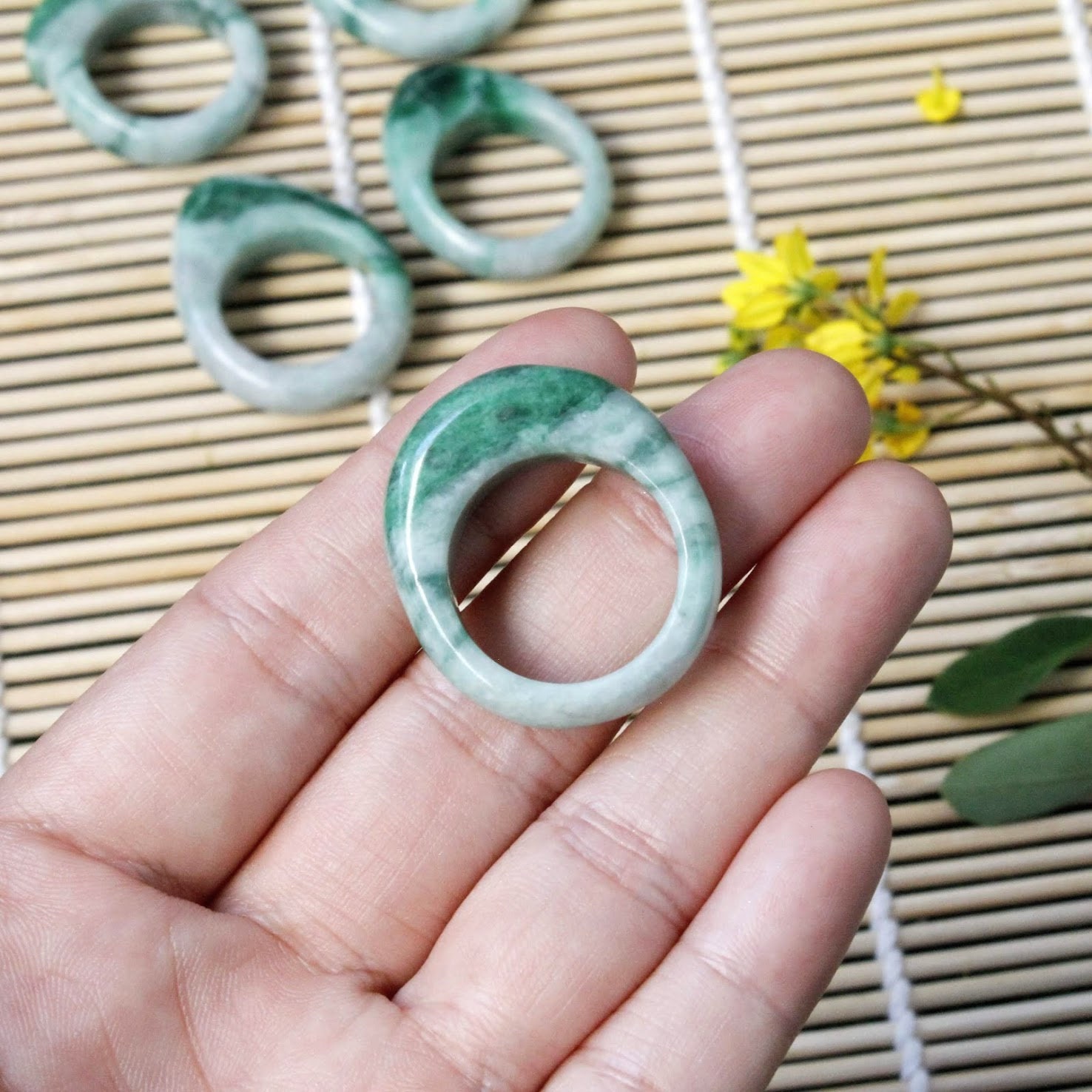 Vibrant Apple Green Jadeite Jade (grade A) Hand Carved Saddle Ring ...