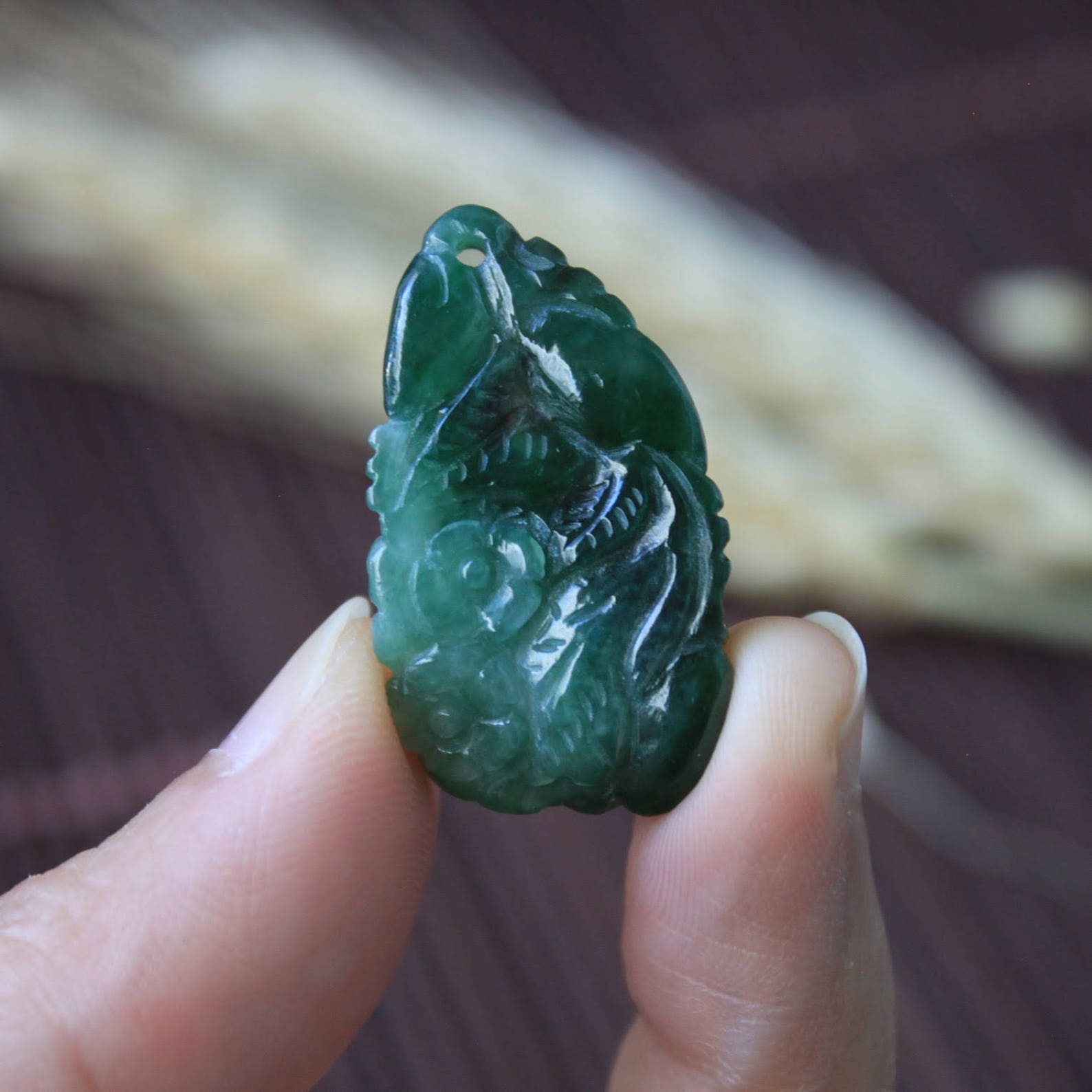 Semi-translucent Imperial Green Jadeite Jade (grade A) Gemstone Carved ...