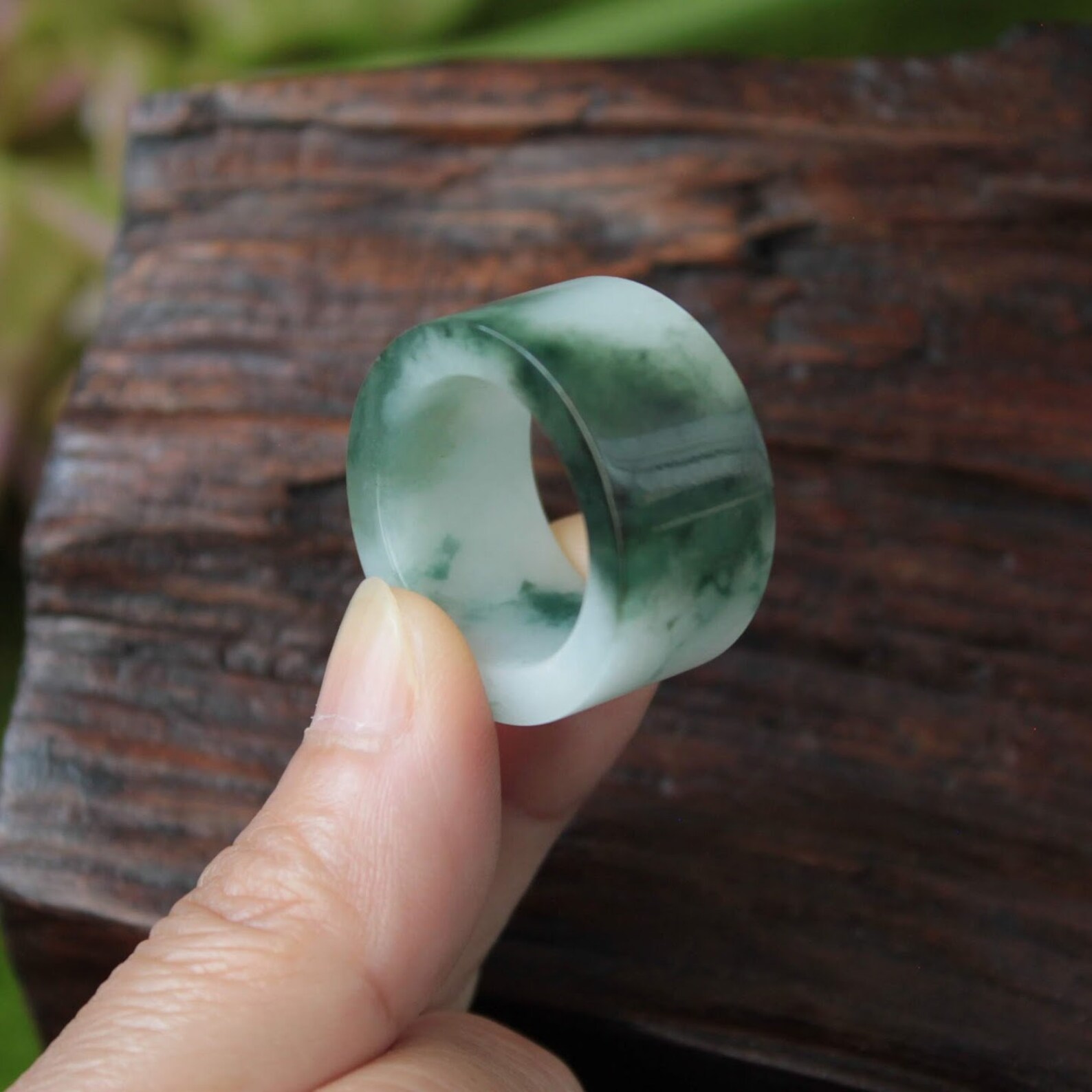Icy Semi-translucent Jadeite Jade grade A Dark Green Vein Running ...