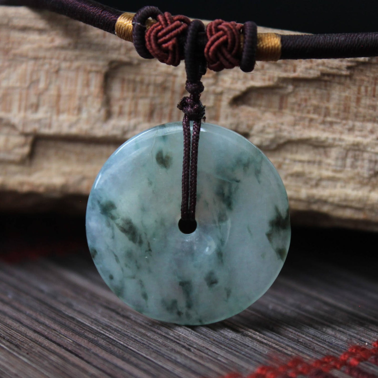 Very Icy- Moss-in-snow, Jadeite Jade (grade A) "bi" Disk on a Fabric ...